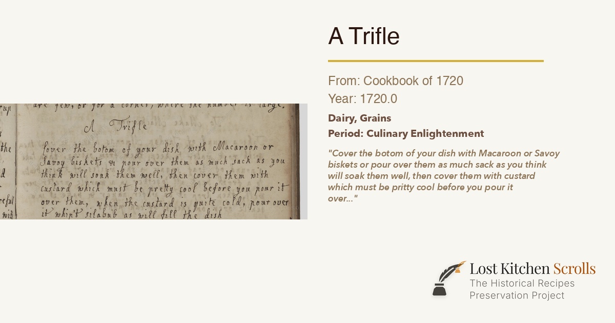 A Trifle - Cookbook of 1720 (1720)