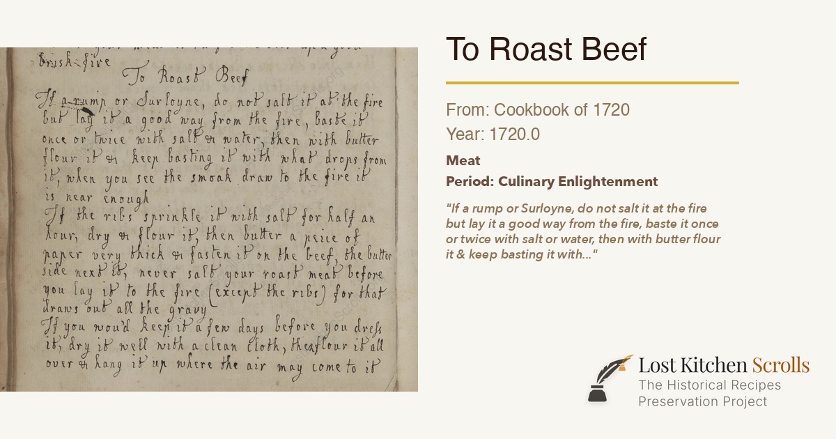 To Roast Beef - Cookbook of 1720 (1720)