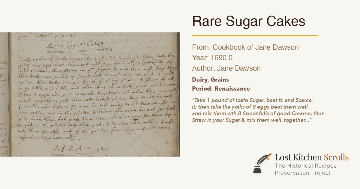 Rare Sugar Cakes - Cookbook of Jane Dawson (1690)