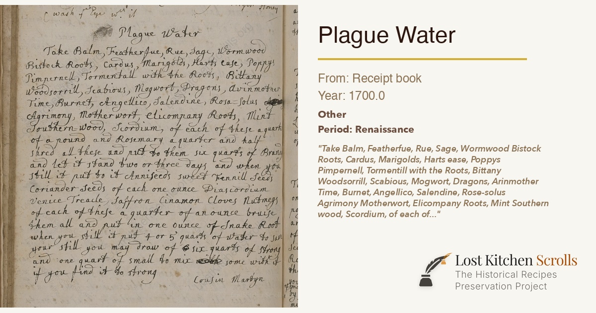 Plague Water - Receipt book (1700)