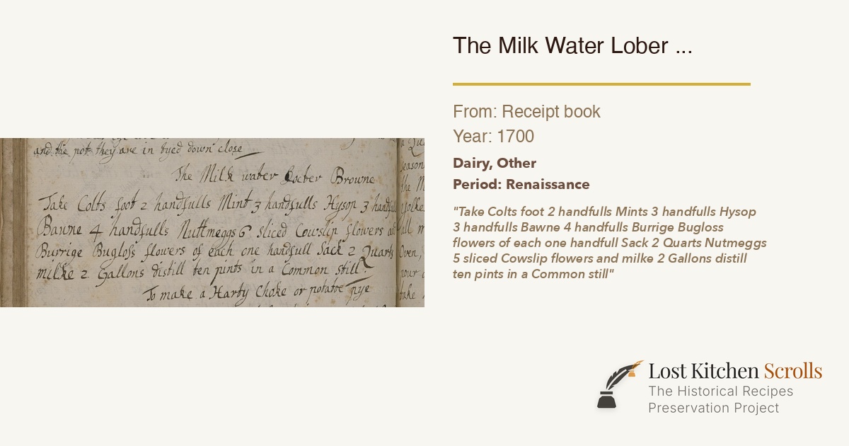 The Milk Water Lober Browne - Receipt book (1700)