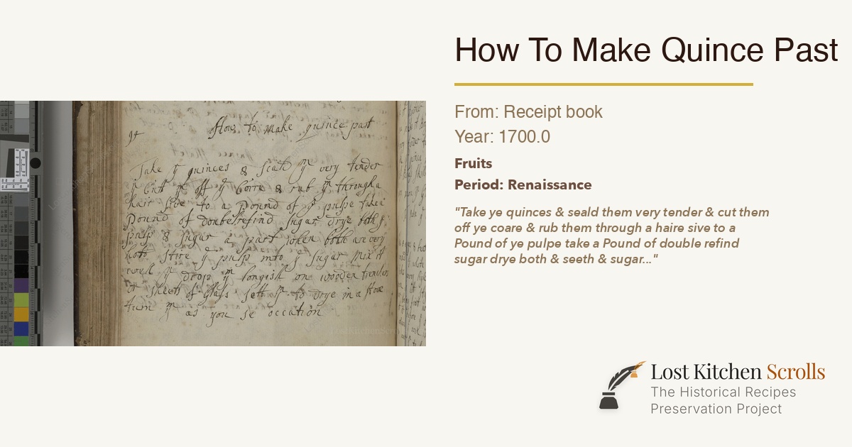How To Make Quince Past - Receipt book (1700)