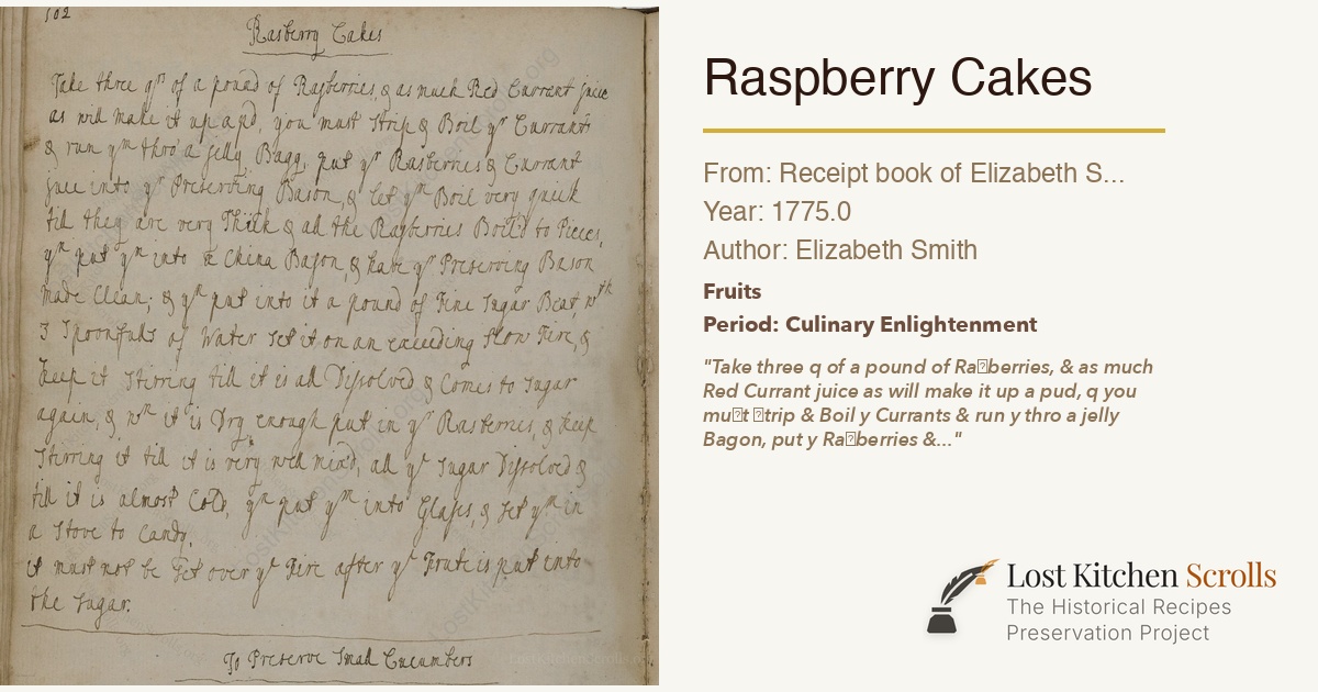 Raspberry Cakes - Receipt book of Elizabeth Smith (1775)